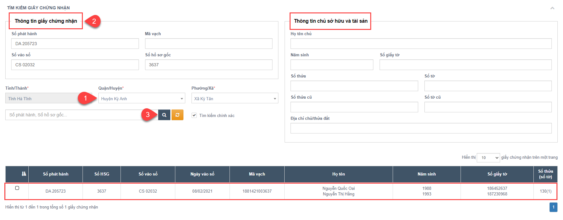 Cung cấp thông tin giấy chứng nhận | VBDLIS Document