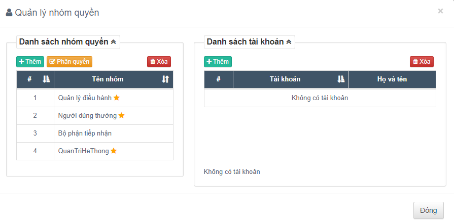Quản trị tài khoản | VBDLIS Document