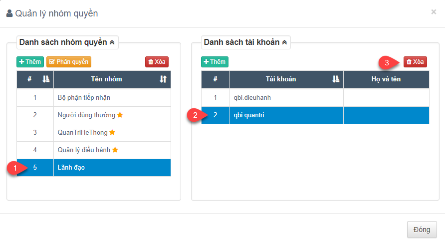 Quản trị tài khoản | VBDLIS Document