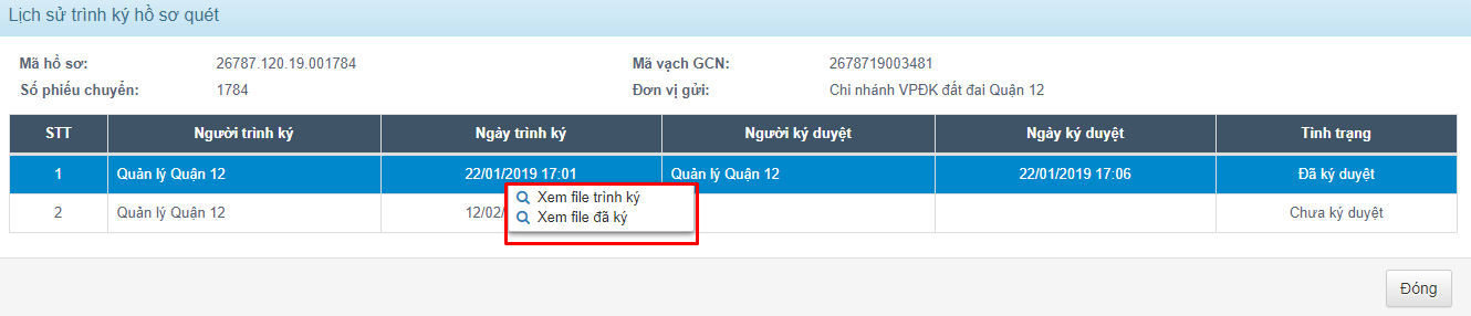 Trình ký hồ sơ quét | VBDLIS Document