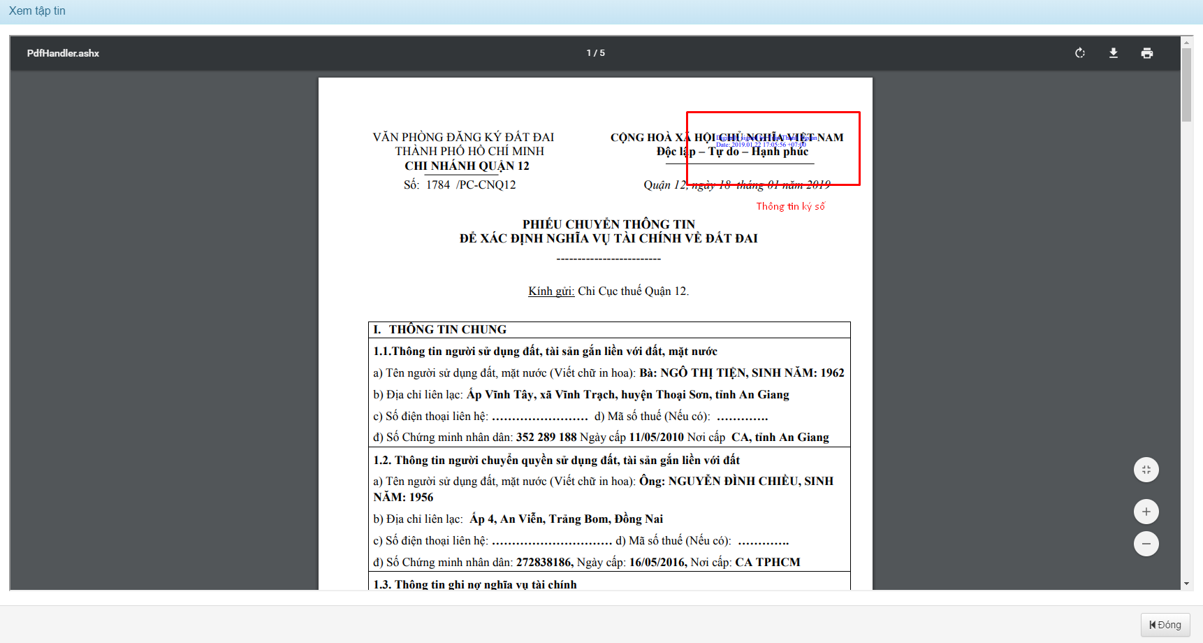 Trình ký hồ sơ quét | VBDLIS Document