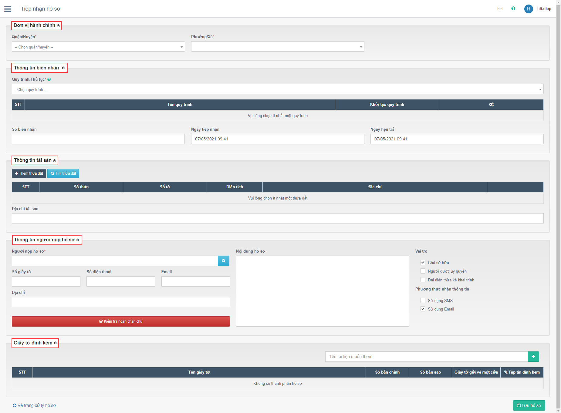 Tiếp nhận hồ sơ | VBDLIS Document