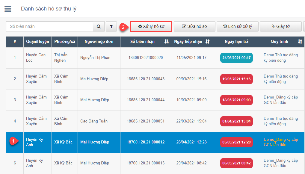 Xử lý hồ sơ | VBDLIS Document