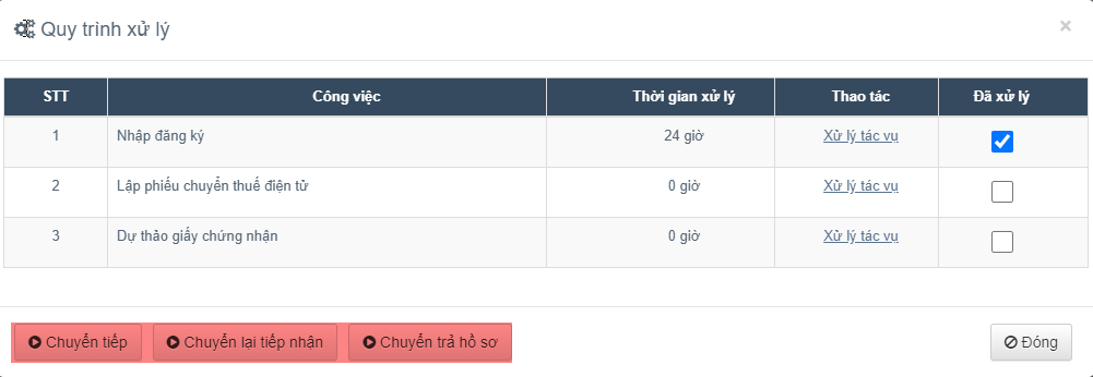 Xử lý hồ sơ | VBDLIS Document